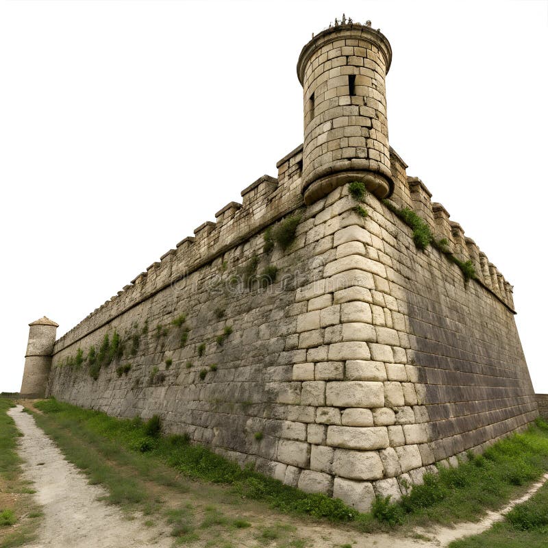 Old Fort Stone Wall Isolated on White Background Stock Illustration ...
