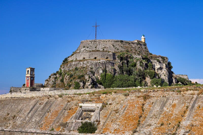 Old Fortress and Clock Tower Corfu Town Stock Image - Image of island ...