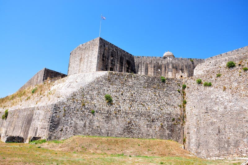 Old Fortress in Corfu Town, Greece Stock Image - Image of flag, colored ...