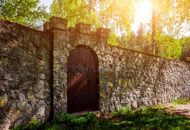 Old Fortress Tower with Stone Wall. Background. Stock Image - Image of ...