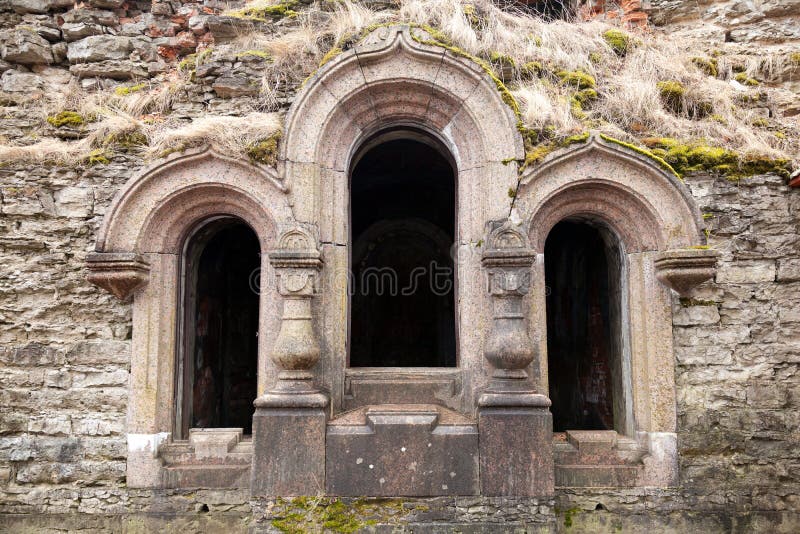 Old Fortress Wall with Windows, Koporye, Russia Stock Image - Image of ...