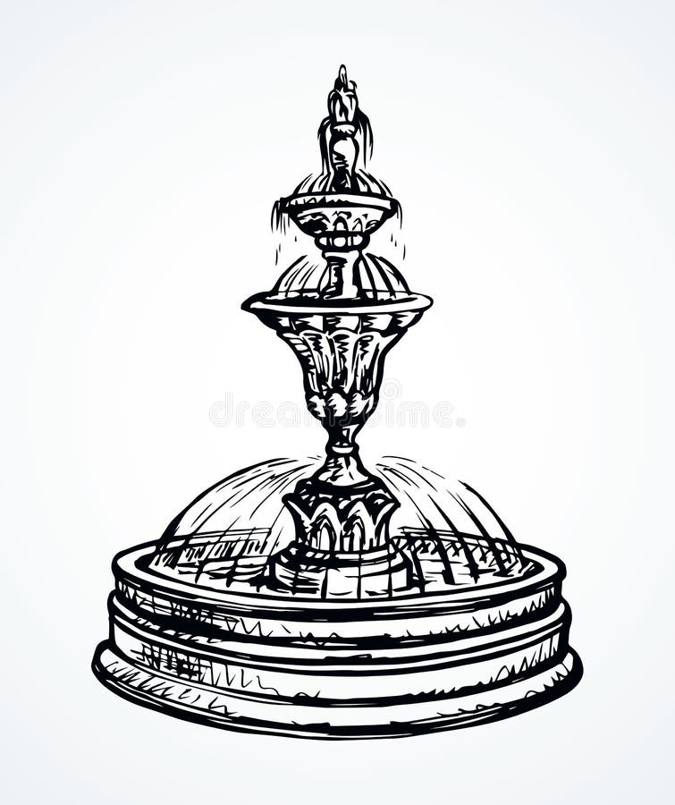 Old Fountain. Vector Drawing Stock Vector - Illustration of baseline ...
