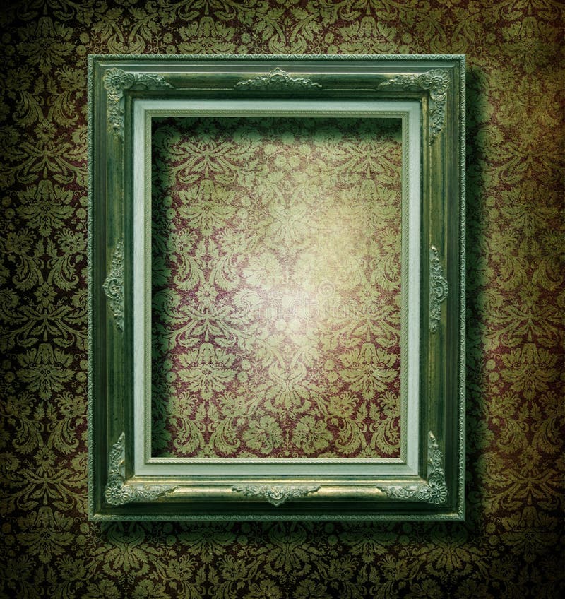 Vintage Wall Background with Empty Gold Frame Stock Illustration ...