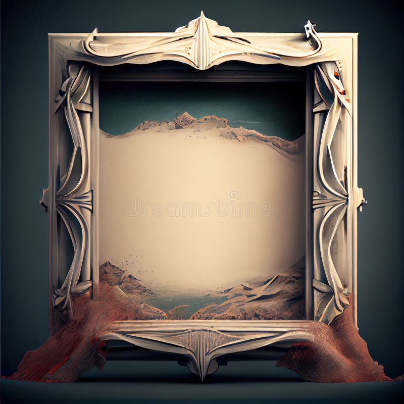Generative AI: Old Frame with Cloudscape and Fantasy Background Stock ...