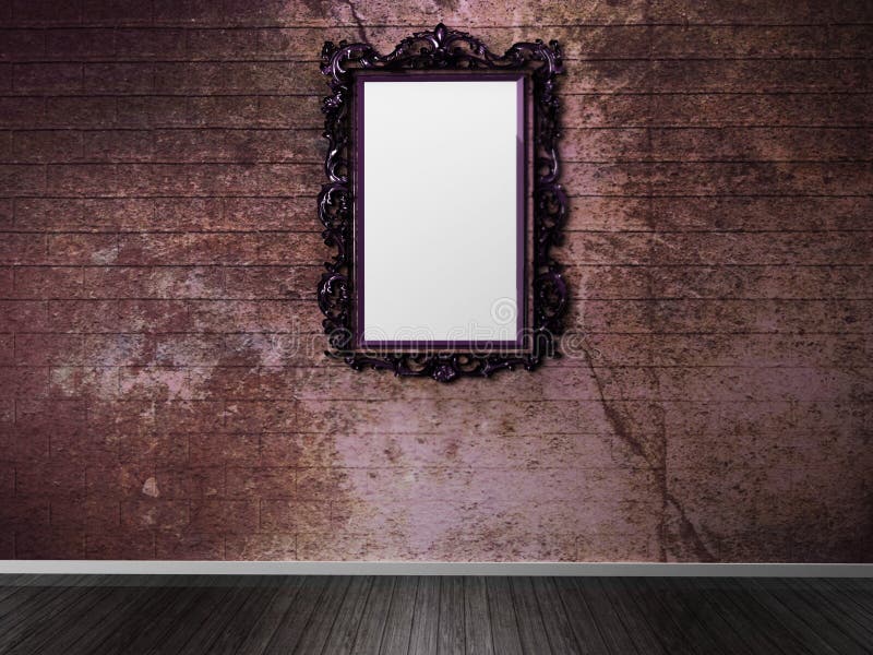 Old frame on the dark wall stock illustration. Illustration of ...