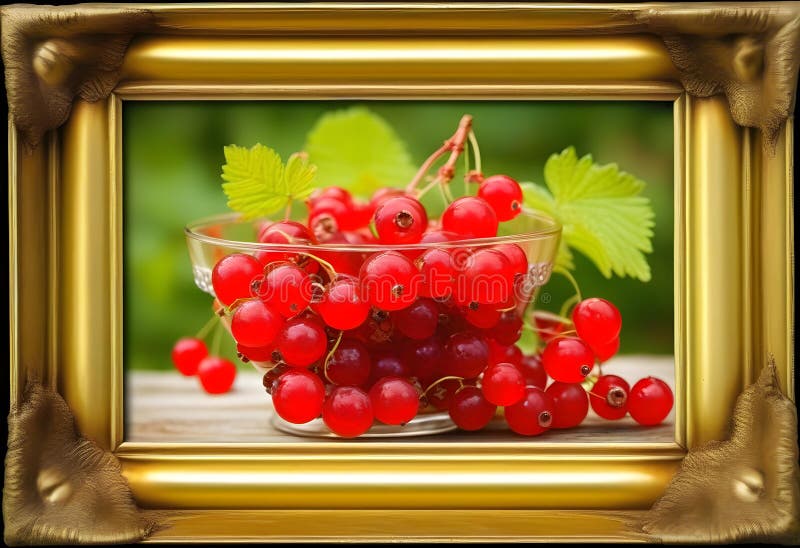 In an Old Frame, a Silver Glass with Red Currants. Still Life in the ...