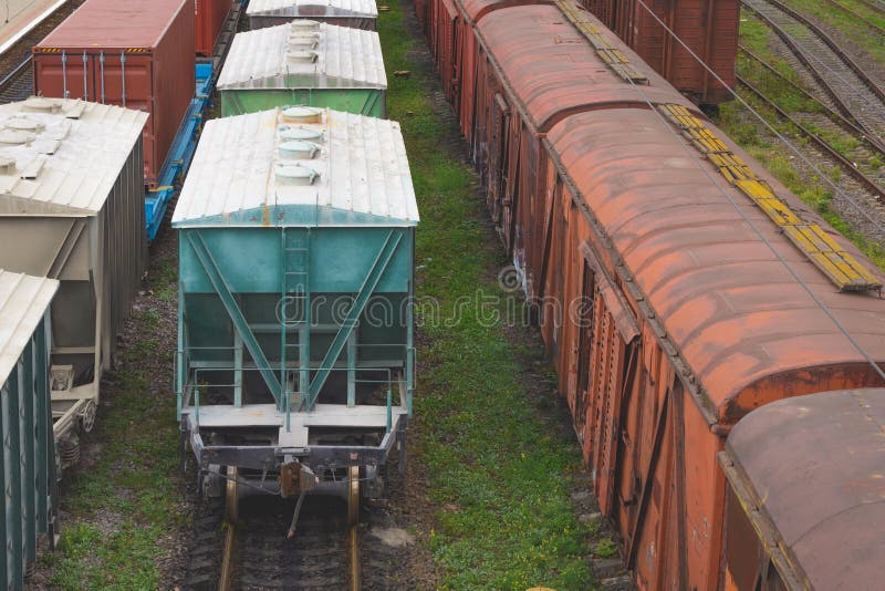 Old Freight Rail Cars are on the Track at the Railway Stock Photo ...