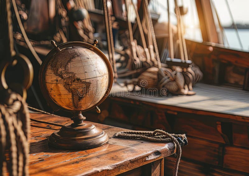 Old Frigate Pirate Ship Adventure with Rustic Globe Navigation Explores ...