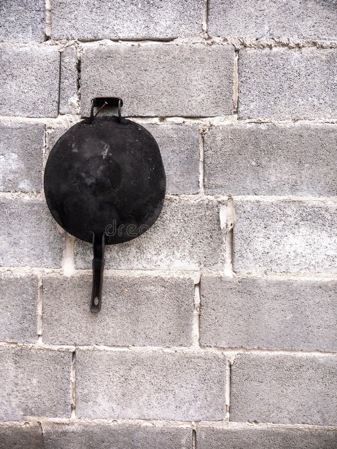 Old Frying Pan Was Burnt Black, Hanging Stock Image - Image of asia ...
