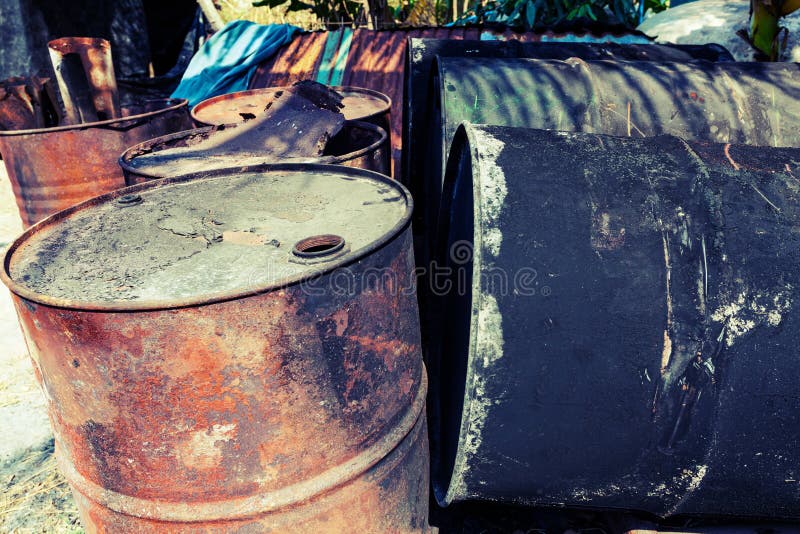 Old Fuel Tanks that Lay Altogether Processed in Vintage Style Stock ...