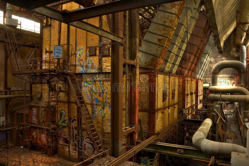 Old Furnaces in an Abandoned Hall Stock Image - Image of floor, aged ...