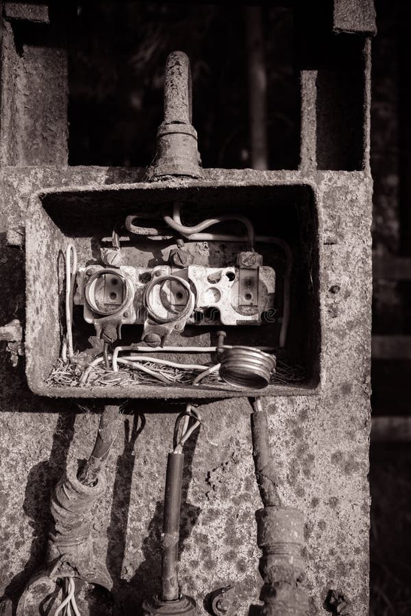 Destroyed Old Fuse Box Surrounded with Crumbling Wall Stock Photo ...