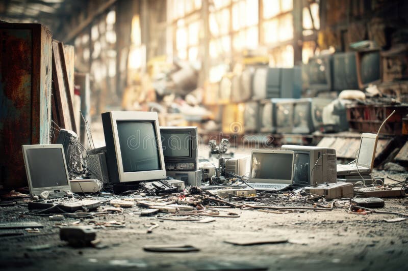 Old Gadgets and Electronic Waste Piled in a Gritty Industrial Area ...