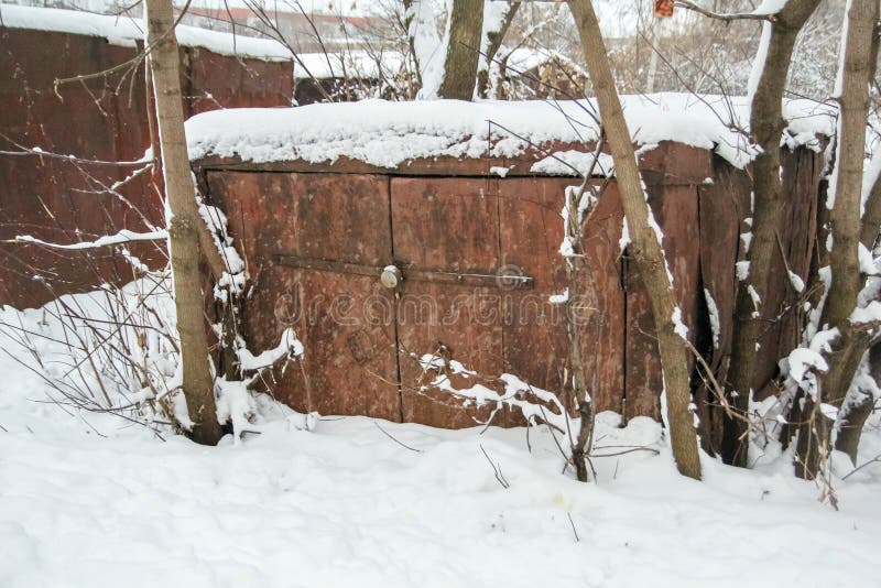 The old garage in the snow stock image. Image of dirty - 62852325