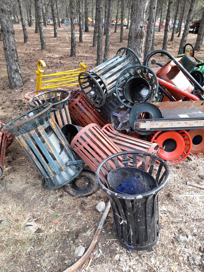 Old Garbage Cans in the Forest Stock Photo - Image of iron, locomotive ...