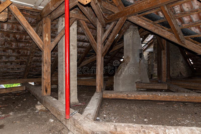 Old Garret, Attic Loft. Empty and Haunted Attic Stock Image - Image of ...