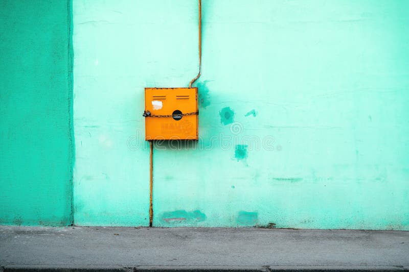 Old Gas Meter Box on Green Wall Stock Image - Image of green, space ...