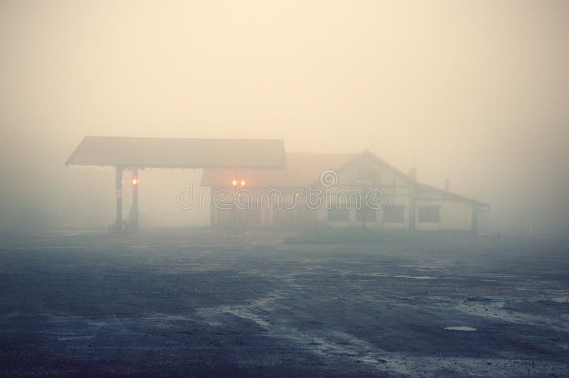 Old Gas Station on Countryside with Hotel Stock Image - Image of retro ...
