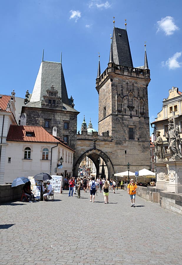 Old Gate and Charles Bridge, Prague, Czech Republic, Europe Editorial ...