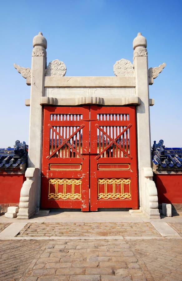 Old Gate in the Temple of Heaven, Beijing. Stock Image - Image of ...