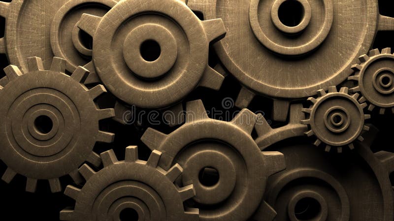 Old Gears on Black Background. Stock Illustration - Illustration of ...