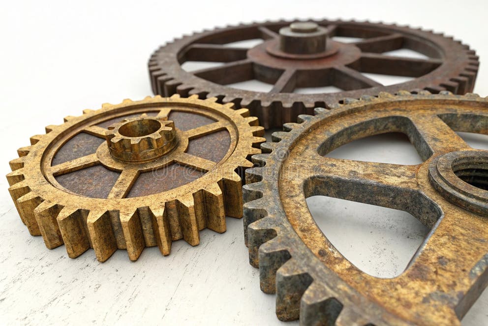 Old Gears and Cogs with Gold One Stock Illustration - Illustration of ...