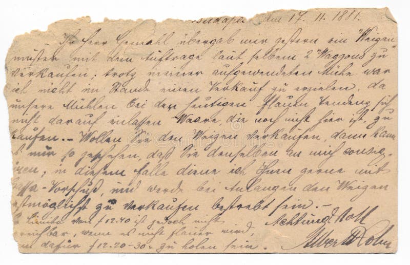 Old German Handwriting - Circa 1881 Stock Photo - Image of contract ...
