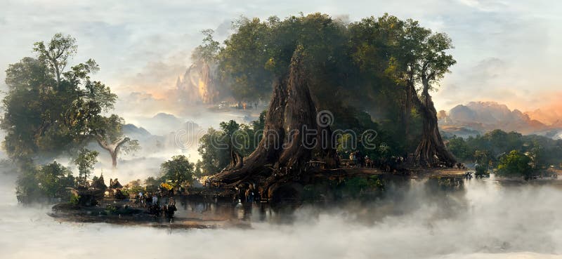 Old Giant Tree in the Woods Stock Illustration - Illustration of forest ...