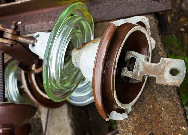 Old Glass and Ceramic Disc Insulators Stock Photo - Image of isolation ...