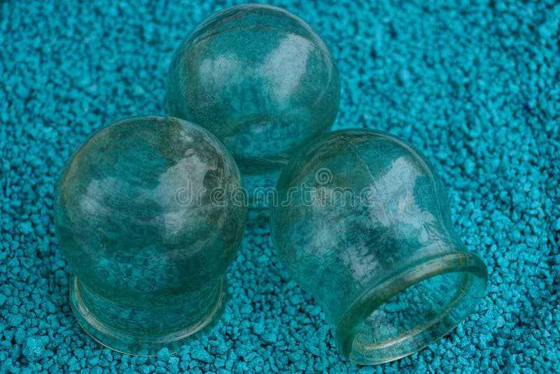 Three Old Glass Medical Jars on Blue Sand Stock Image - Image of ...