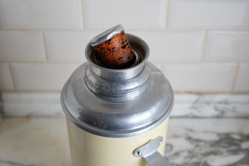 Old Glass Vacuum Flask with Cork Stock Image - Image of drink, open ...