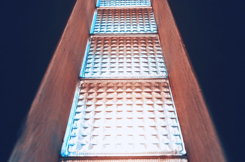 Old Glass Wall Blocks in the Wall of a Soviet-style House. Scattered ...