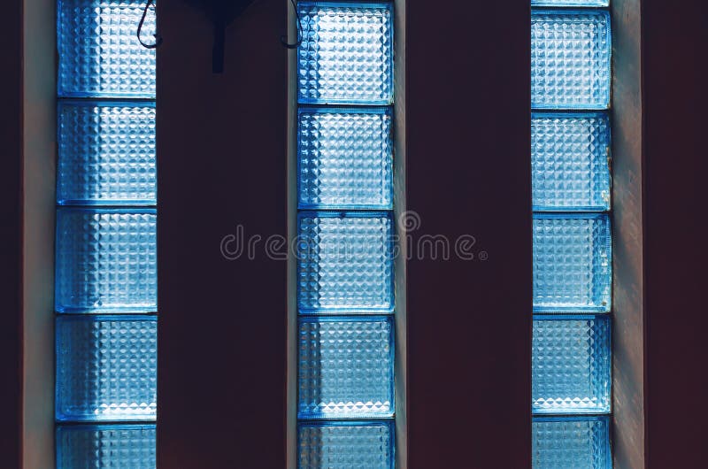 Old Glass Wall Blocks in the Wall of a Soviet-style House. Scattered ...