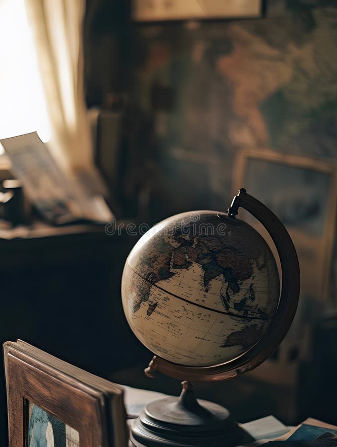 Old Globe Map Geography Education in a Classroom Stock Illustration ...