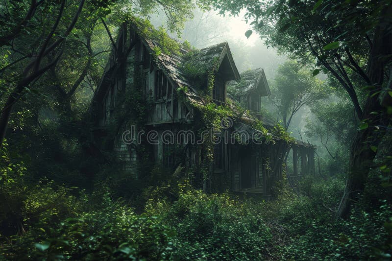 An Old Gloomy Lost House in the Woods in the Wilderness Stock ...