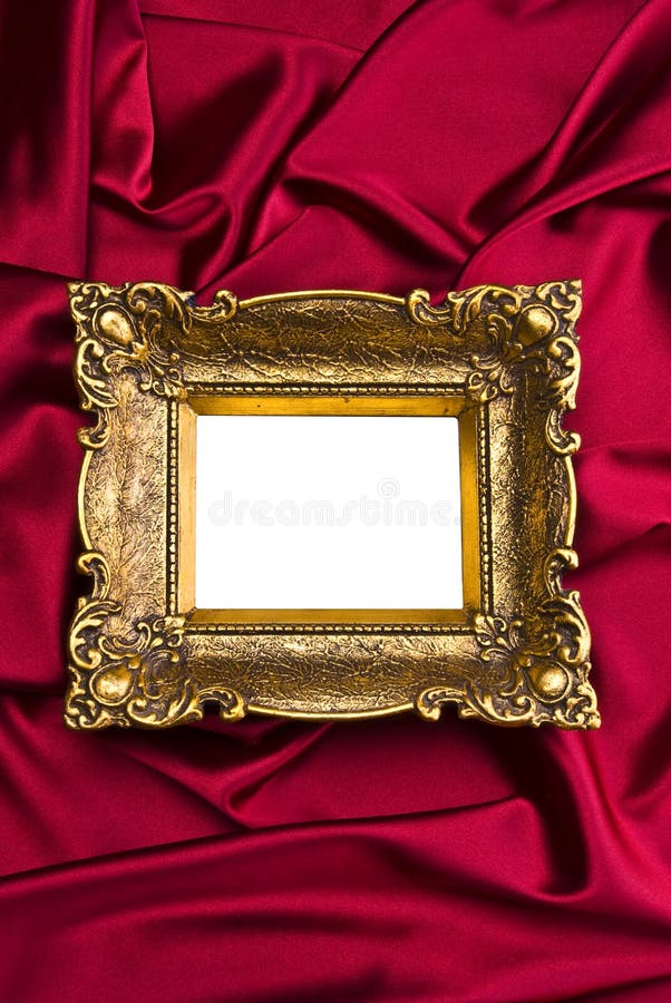 Old Gold Frame on Red Satin Stock Image - Image of antique, clipping ...