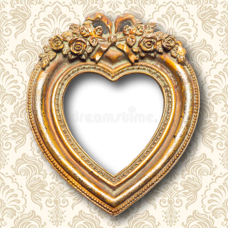 Old Gold Heart Shape Picture Frame Stock Image - Image of luxury ...