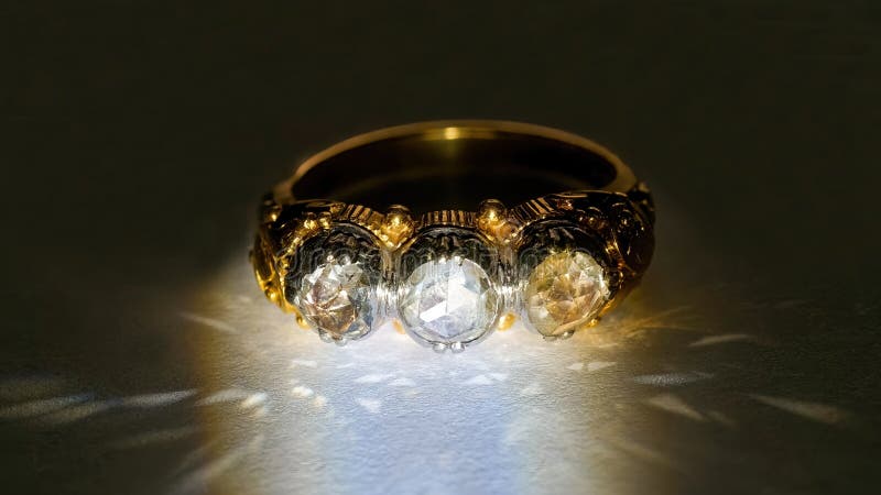 Old Gold Ring with Three Diamonds Stock Image - Image of necklace ...