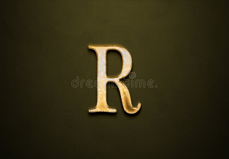 Old Gold Effect of Letter R with 3D Glossy Style Mockup. Stock ...