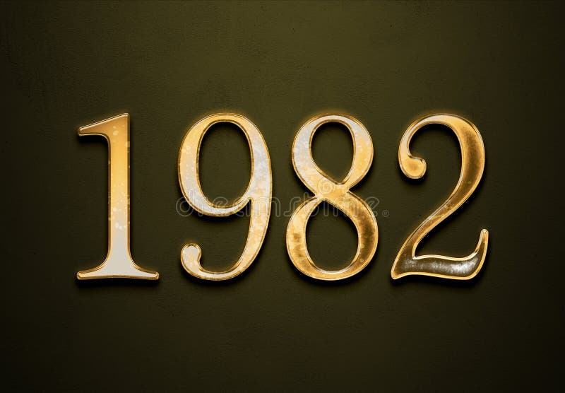 Old Gold Effect of 1982 Number with 3D Glossy Style Mockup. Stock ...