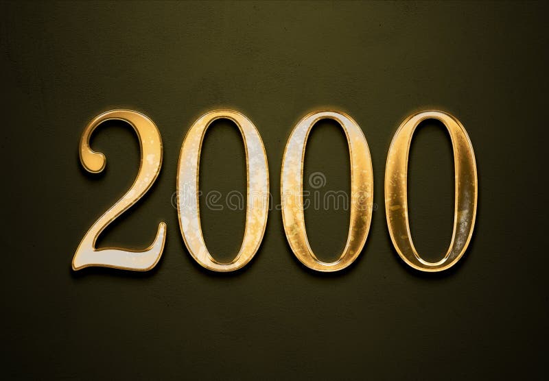Old Gold Effect of 2000 Number with 3D Glossy Style Mockup. Stock Photo ...