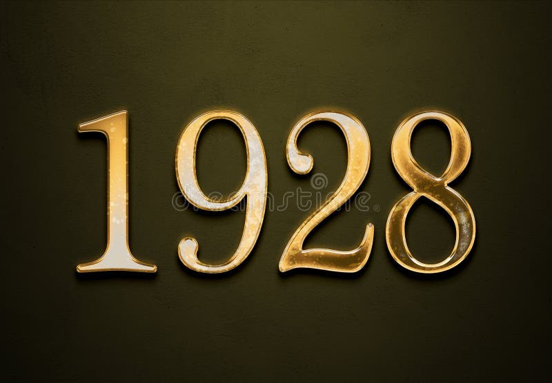 Old Gold Effect of 1928 Number with 3D Glossy Style Mockup. Stock Image ...