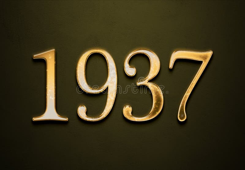 Old Gold Effect of 1937 Number with 3D Glossy Style Mockup. Stock Image ...