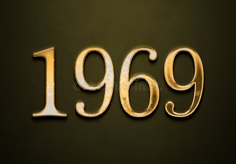 Old Gold Effect of 1969 Number with 3D Glossy Style Mockup. Stock Image ...