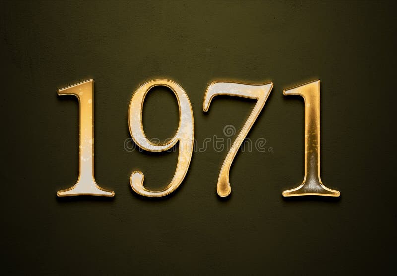 Old Gold Effect of 1971 Number with 3D Glossy Style Mockup. Stock Image ...