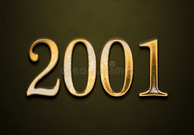 Old Gold Effect of 2001 Number with 3D Glossy Style Mockup. Stock Image ...
