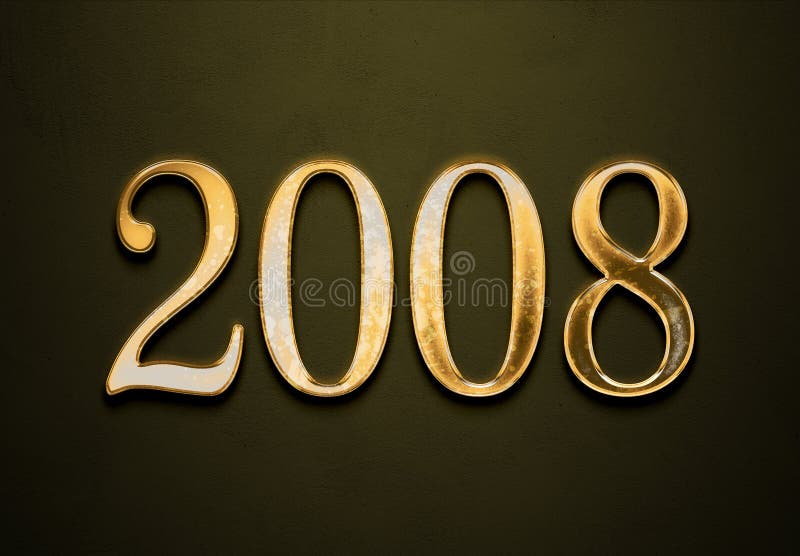 Old Gold Effect of 2008 Number with 3D Glossy Style Mockup. Stock Image ...