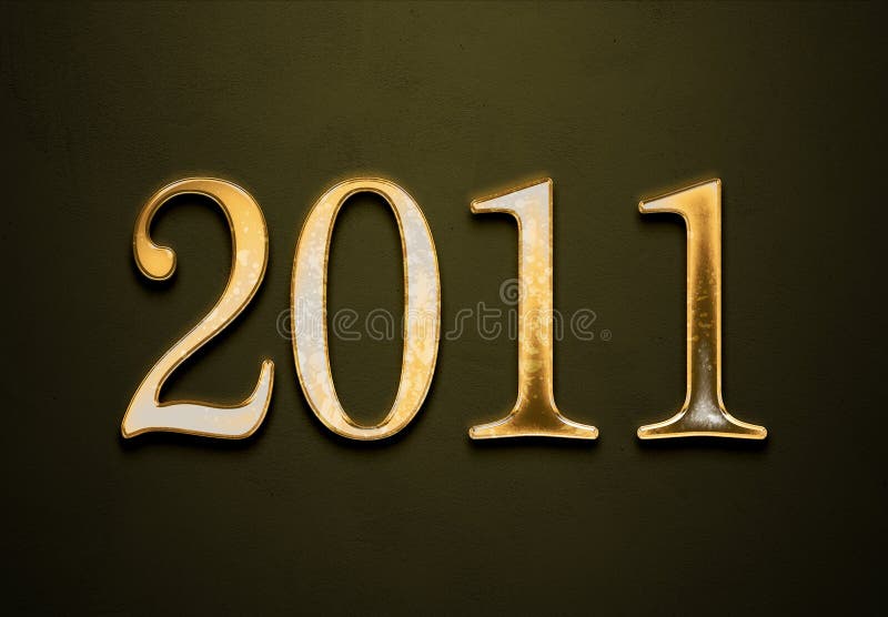 Old Gold Effect of 2011 Number with 3D Glossy Style Mockup. Stock Image ...
