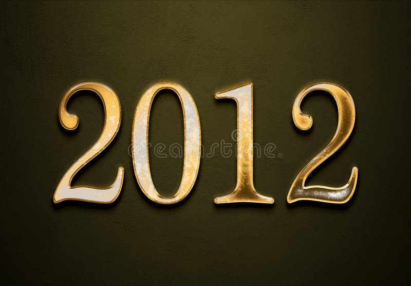 Old Gold Effect of 2012 Number with 3D Glossy Style Mockup. Stock Image ...
