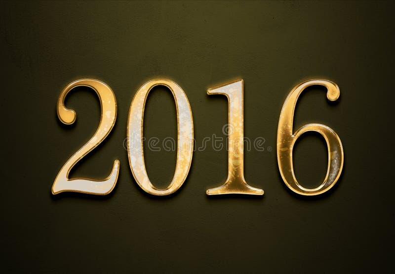 Old Gold Effect of 2016 Number with 3D Glossy Style Mockup. Stock Image ...